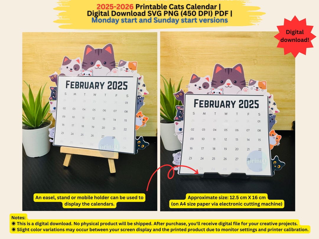 2025-2026 Printable Peeking Cats Calendar | Fun & Colorful Kitten ...