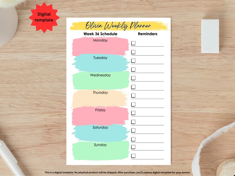Editable Weekly Planner | Canva Template | Pastel Paint Strokes ...