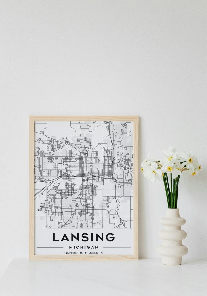 Lansing MI Map Print, Lansing USA Map Art Poster, Map Print, City Map ...