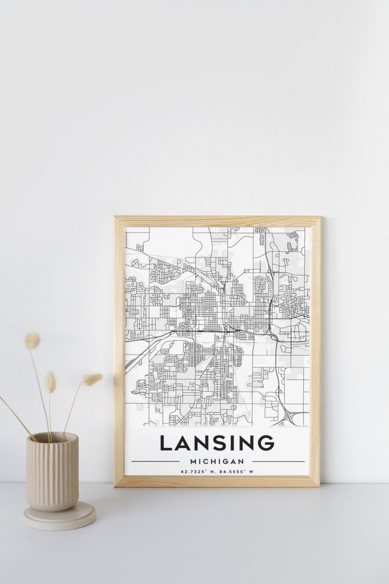 Lansing MI Map Print, Lansing USA Map Art Poster, Map Print, City Map ...