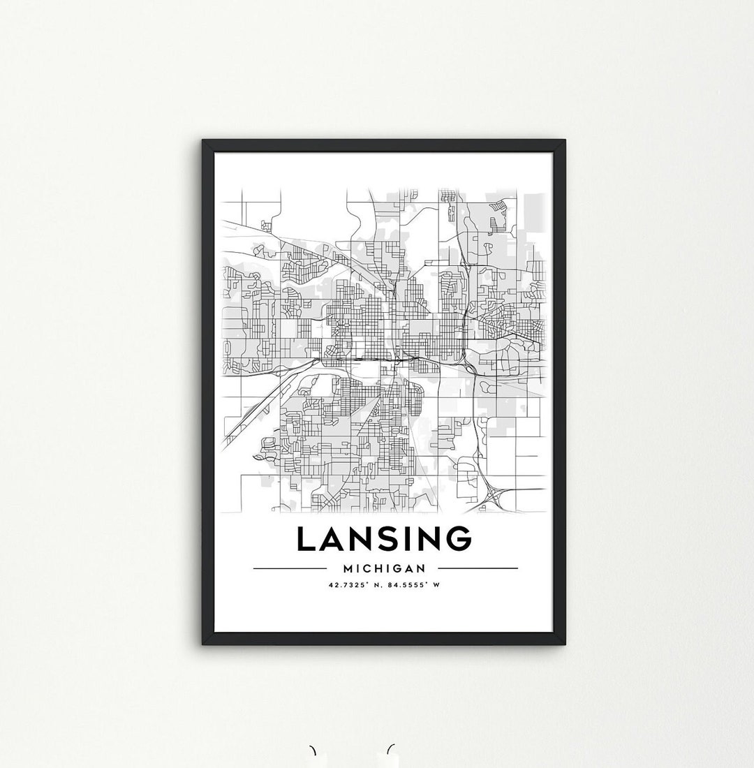 Lansing MI Map Print, Lansing USA Map Art Poster, Map Print, City Map ...