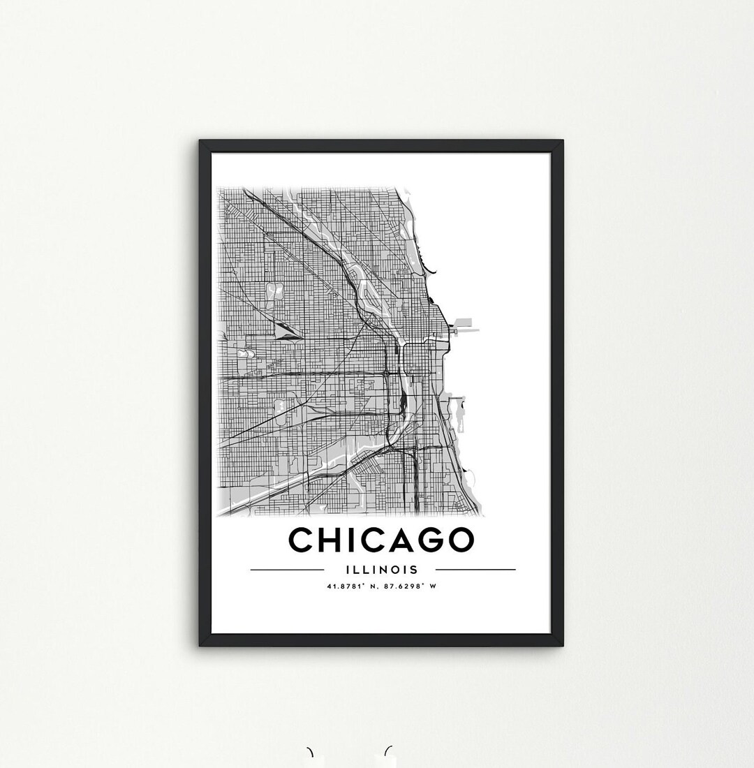 Chicago IL Map Print, Chicago USA Map Art Poster, Map Print, City Map ...