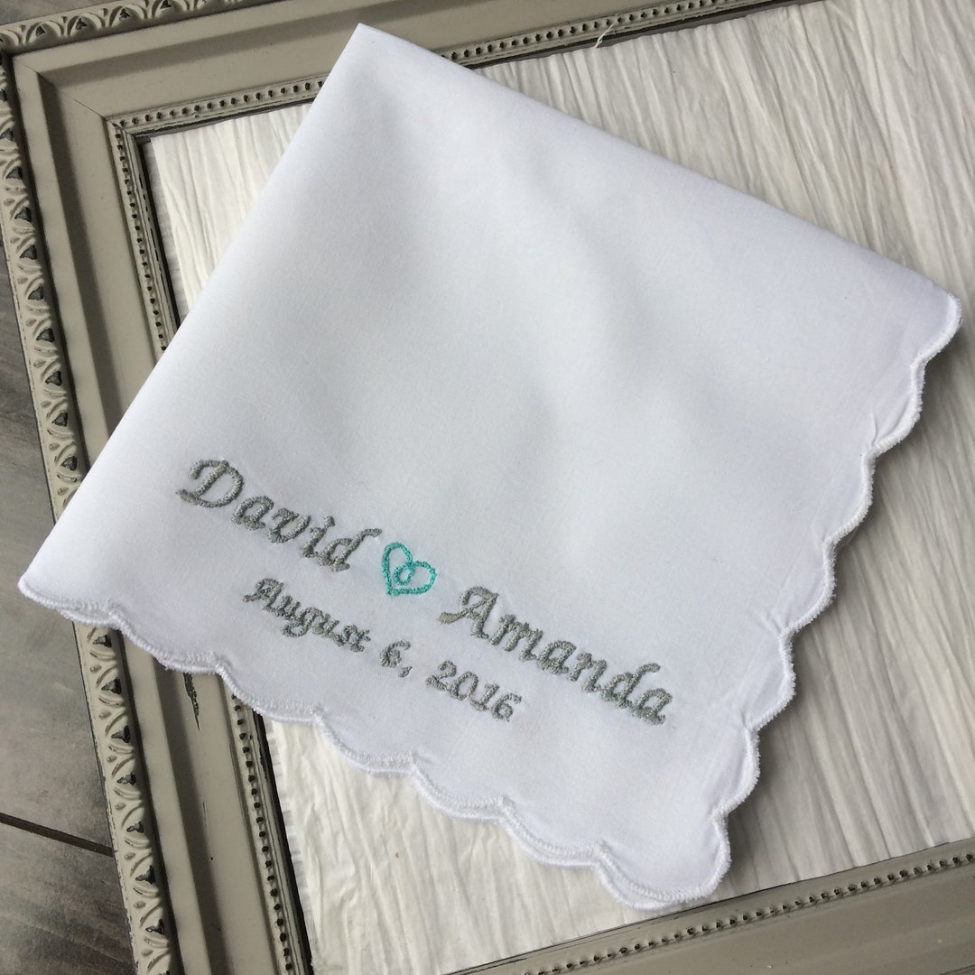 One Personalized Wedding Handkerchief-names and Date-heart-wedding Gift ...