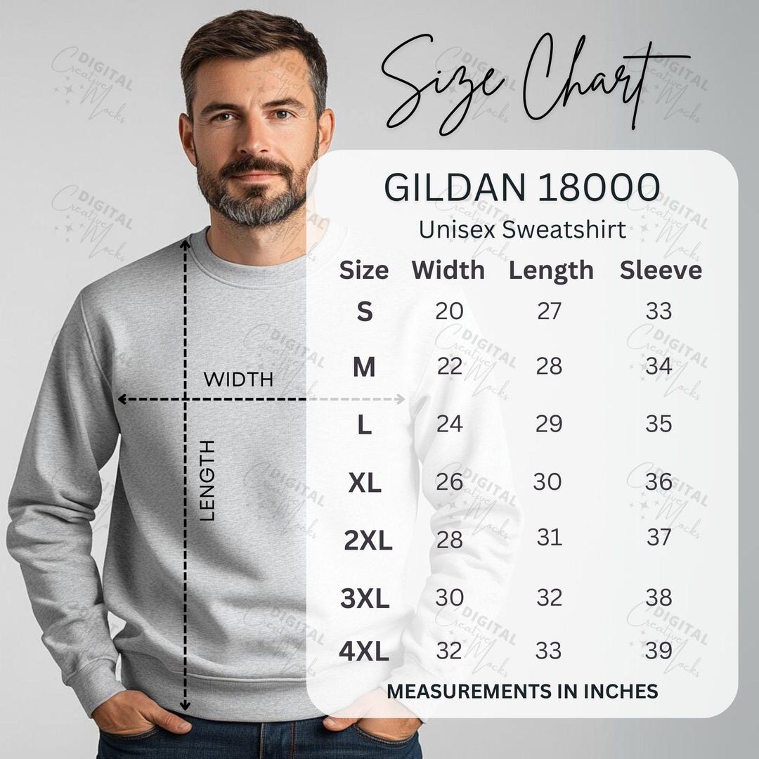 Gildan 18000 Size Chart G1800 Sweatshirt Size Chart Grey Crewneck Size ...