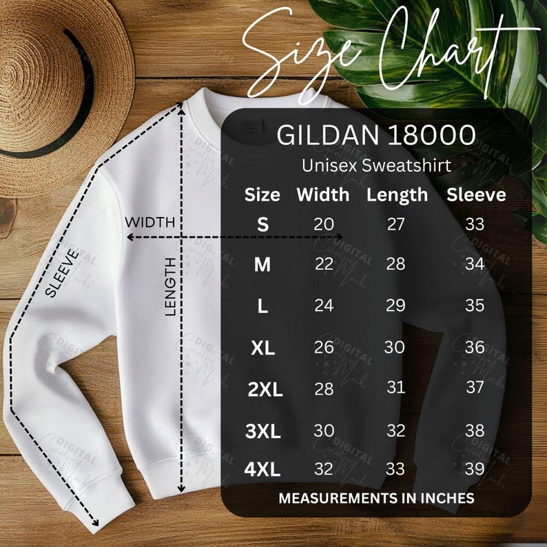 Gildan 18000 Size Chart G1800 Sweatshirt Size Chart Boho Vive White ...