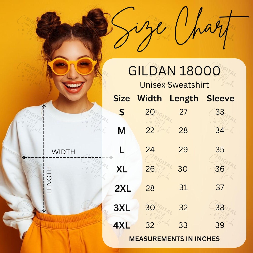 Gildan 18000 Size Chart G1800 Sweatshirt Size Chart Gildan White ...