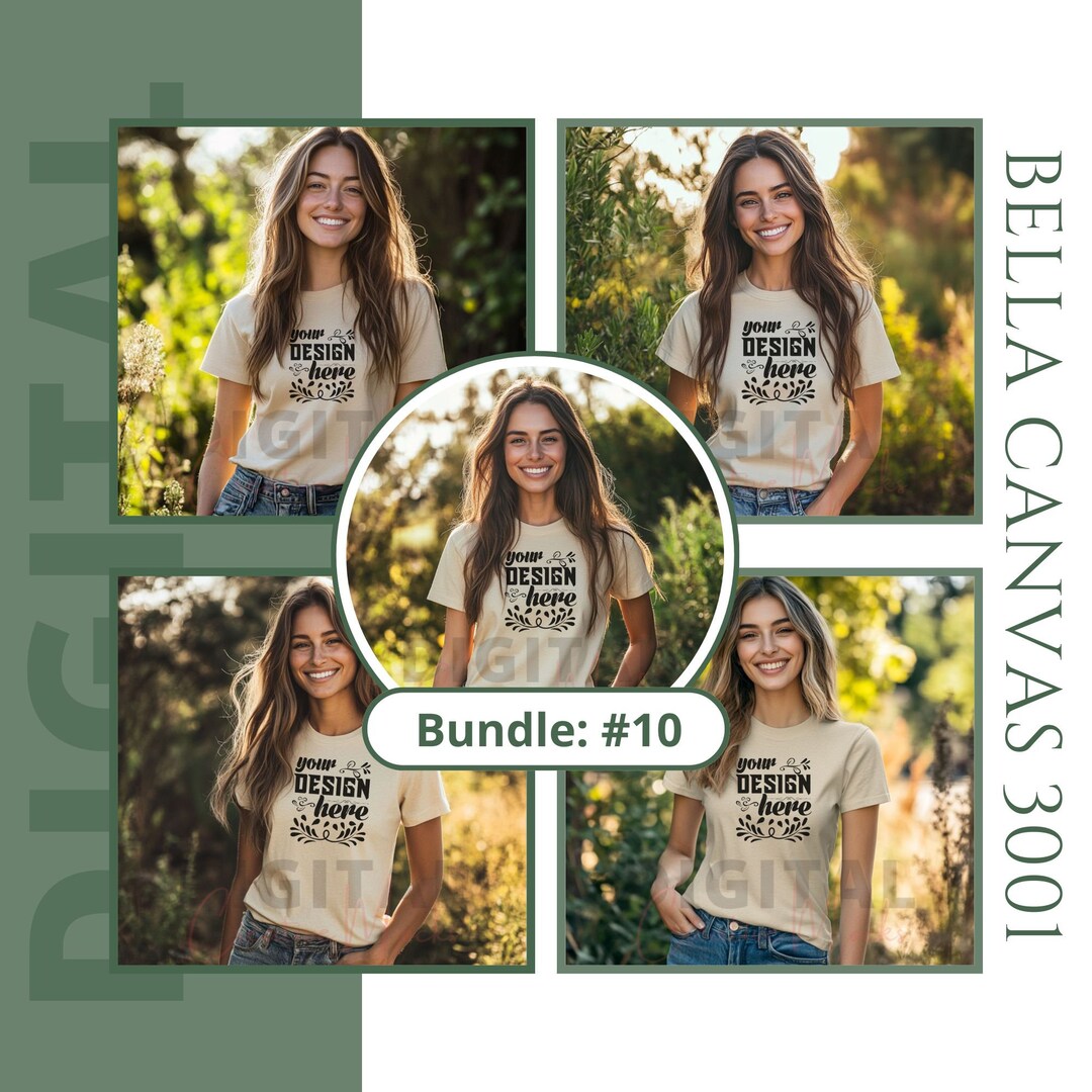 Sand Color Female T-shirt Mockups, Outdoor Scene, Bella Canvas 3001 ...
