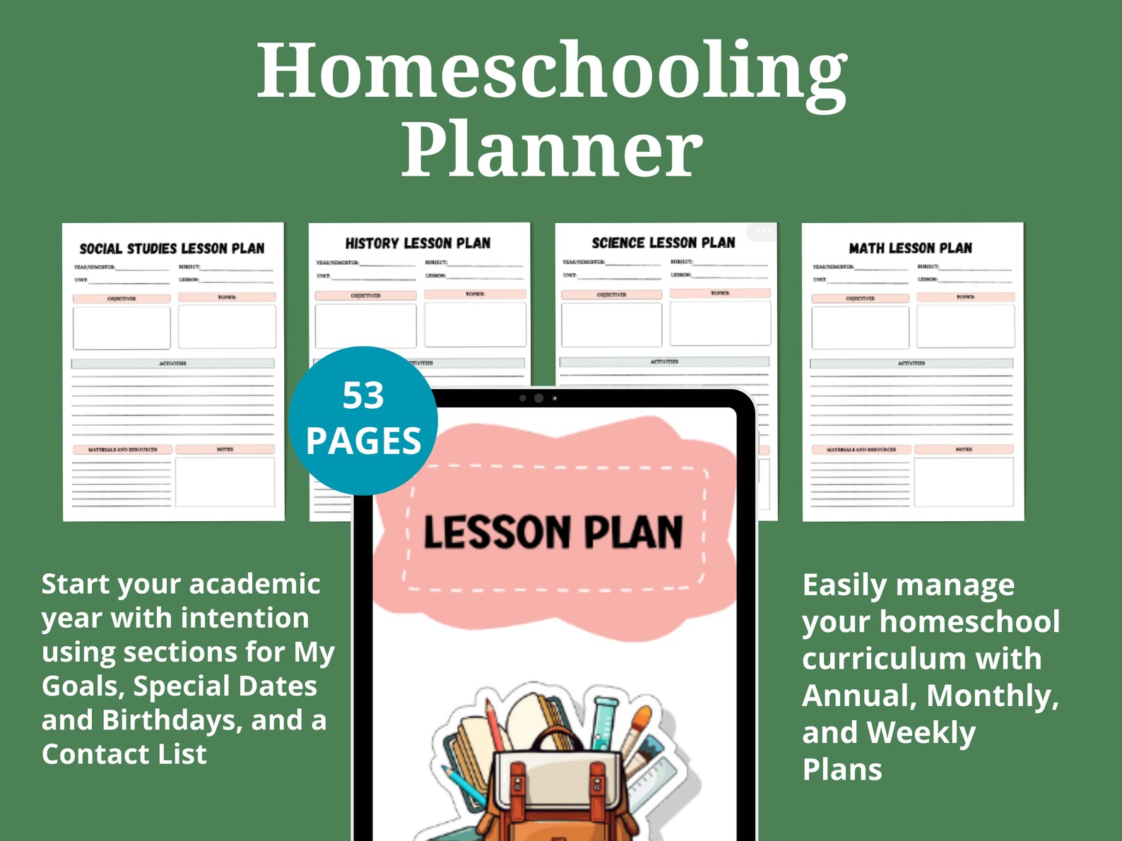 2024 2025 Homeschool Planner 53-page Printable Planner Goals, Lesson ...