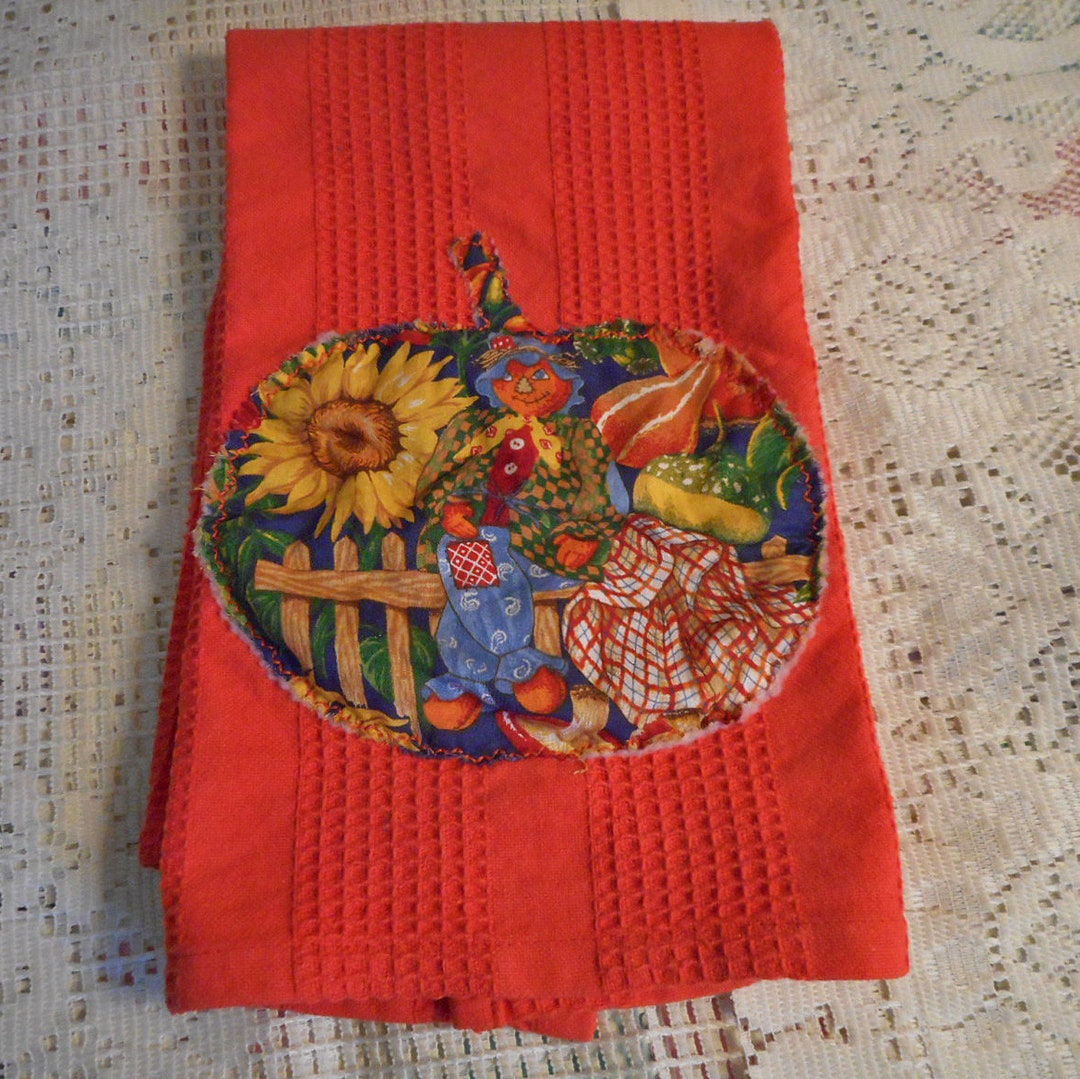 Happy Orange SCARECROW Tea TOWEL Sturdy Waffle Weave Cotton, Fall ...