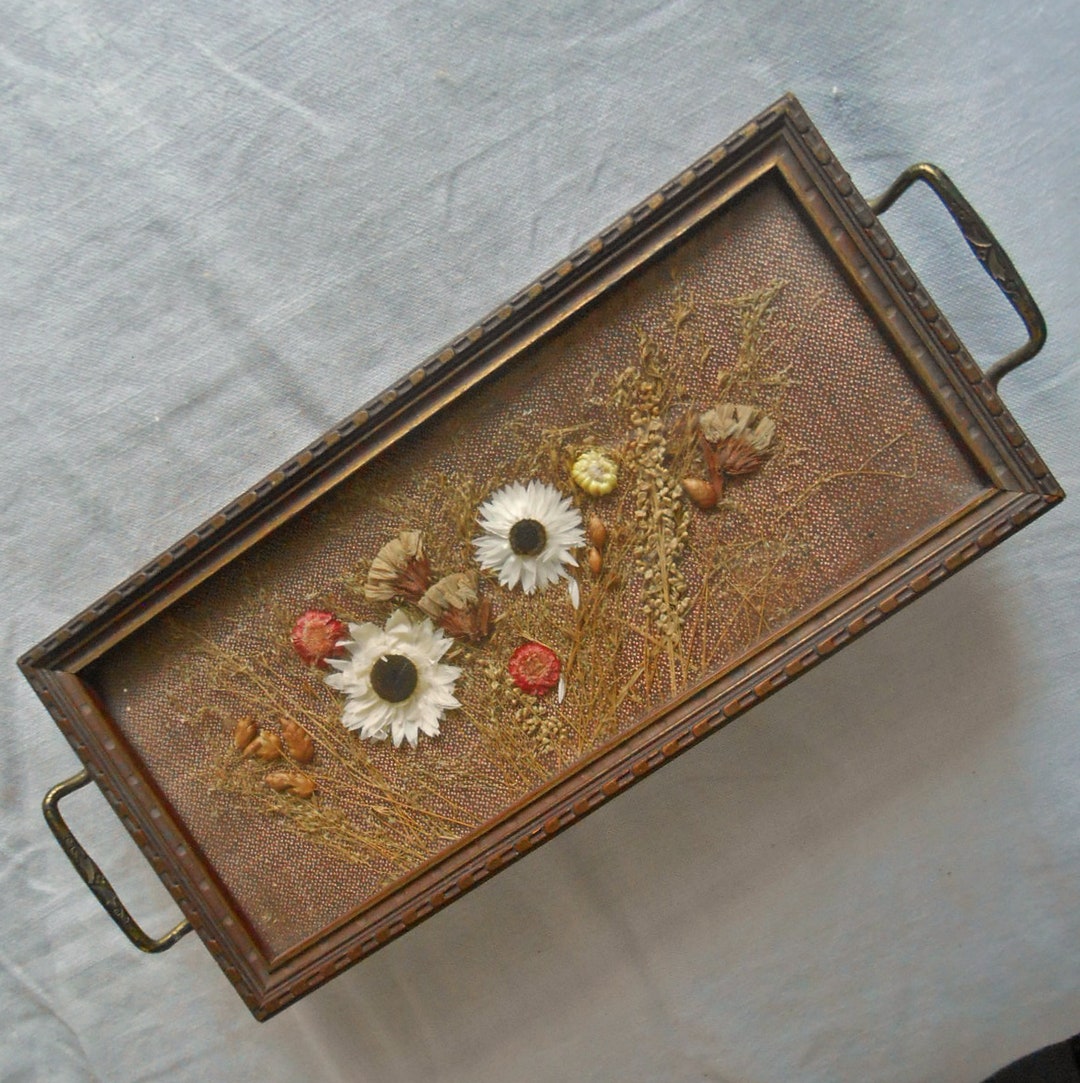 Pressed FLOWERS VANITY Botanical TRAY Daisies Statice & Grasses on ...
