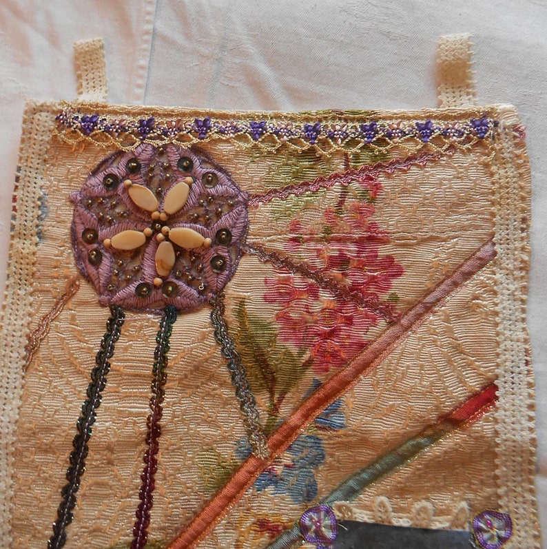 Darling MISS MUFFET Fabric COLLAGE Winsome Girl & Dolly Beaded Sequin ...