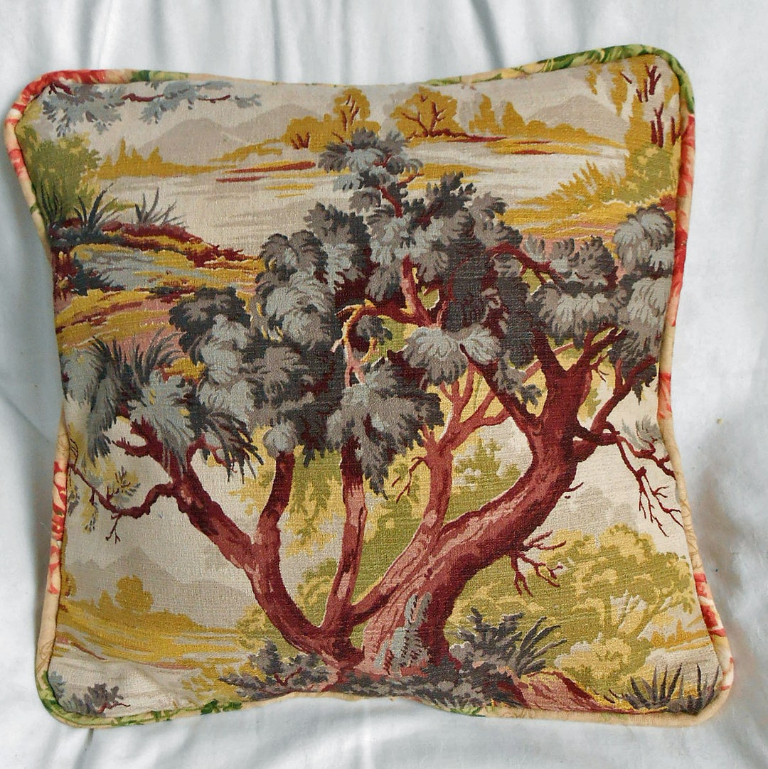 FOREST TREE BARKCLOTH Pillow Cover Spreading Brown Limbs Earth Colors ...