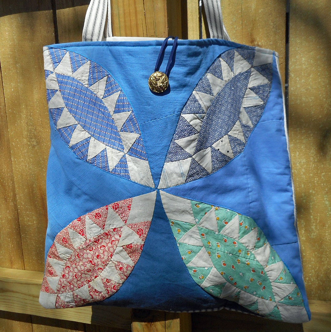 QUILT TOP TOTE Bag Upcycled Country Feedsacks Roomy 17 X 17 in Design ...