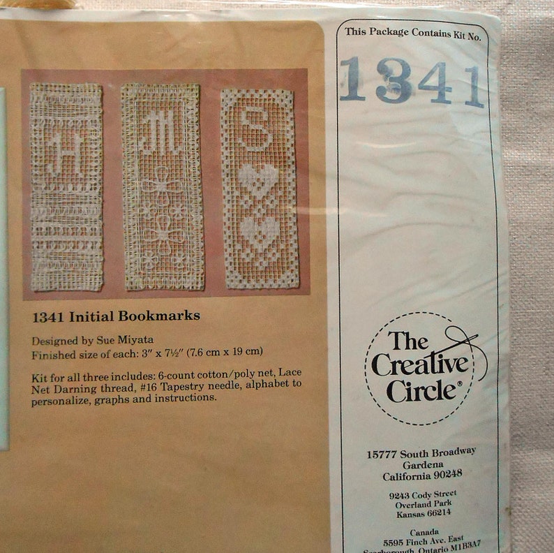 3 FILET LACE BOOKMARKS Kit Initials Flower Hearts Letters 1341 Creative ...