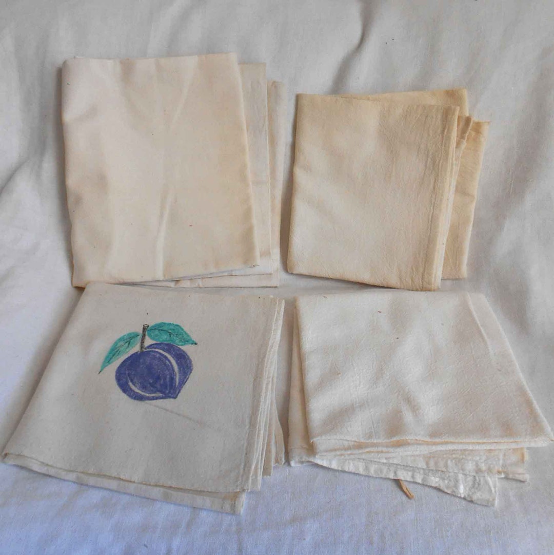 FLOUR SACKS & PILLOWCASE Lot Hemmed Tea Towels Painted Plums Plain ...