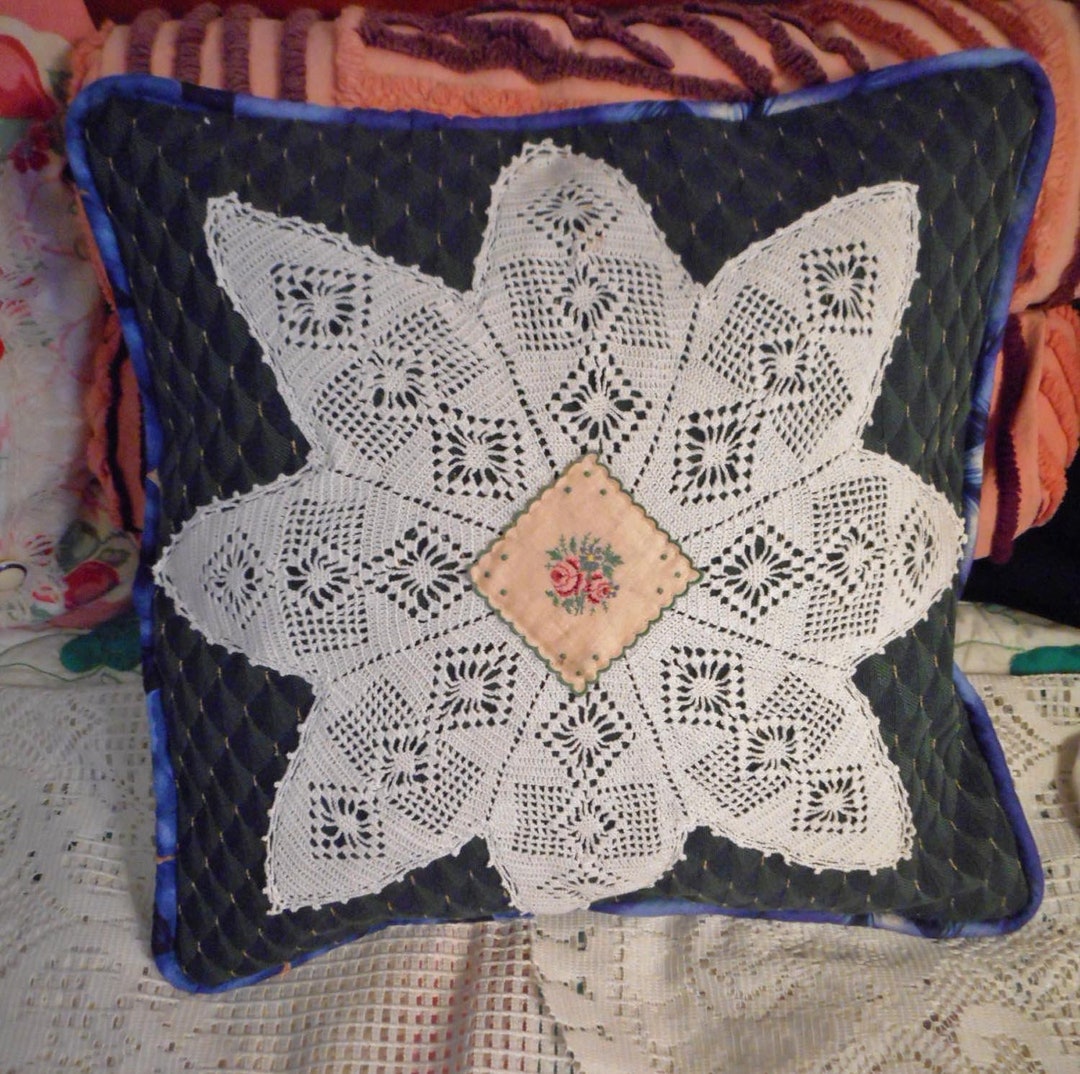 EVENING STAR Pillow Cover Dark Blue Woven Geo Tapestry Fabric White ...