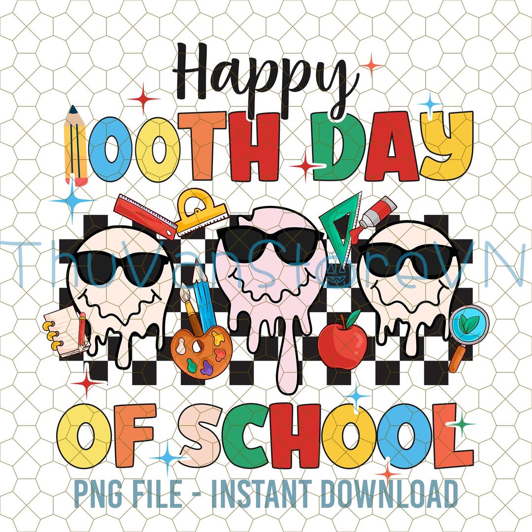 Happy 100th Day of School Png, Funny Smiley Face 100 Days of School Png ...