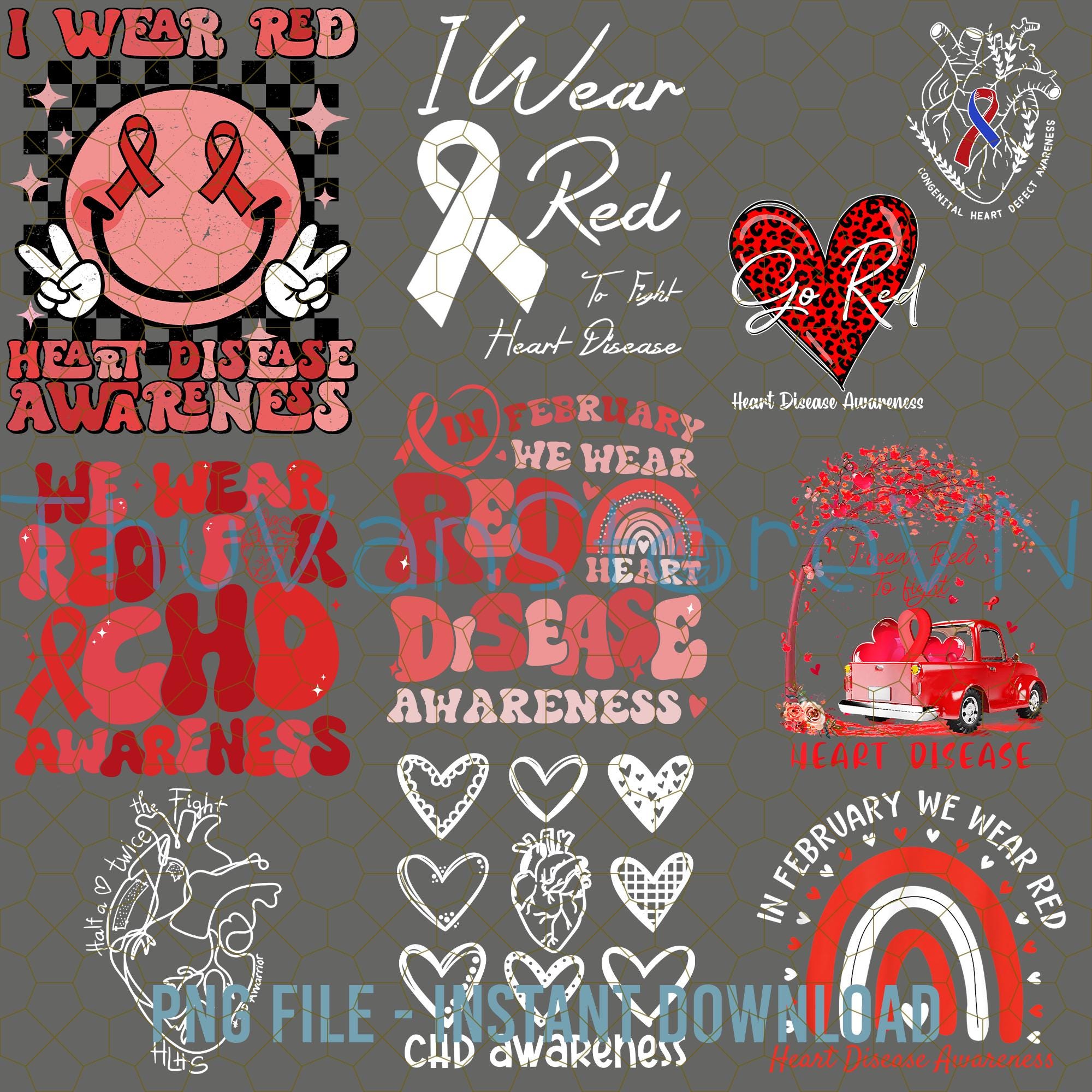 Bundle Heart Disease Awareness Png, in February We Wear Red Png, CHD ...