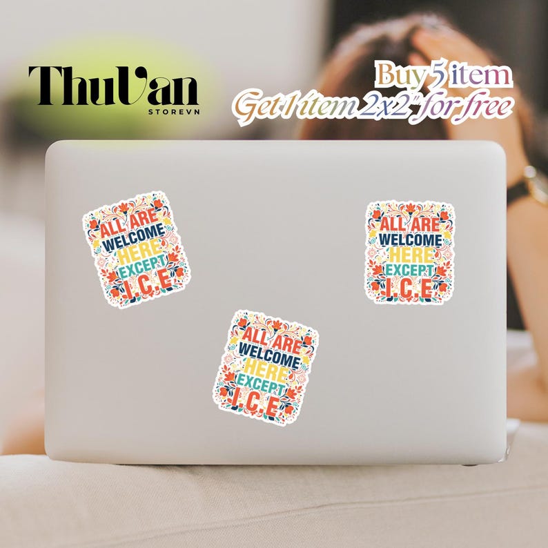 All Are Welcome Here Except ICE Sticker, Retro Floral Immigration ...