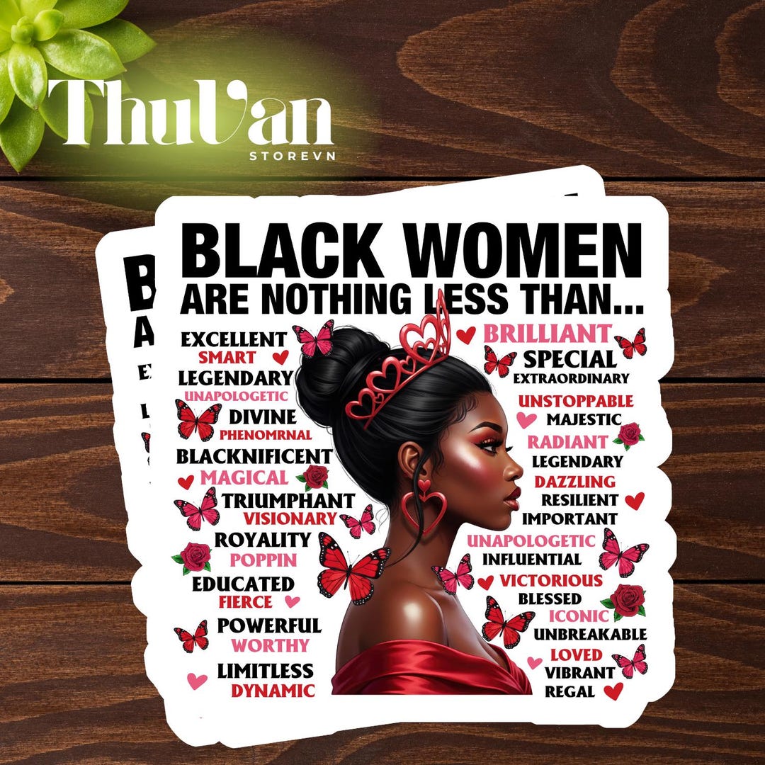 Black Woman Valentine Black History Sticker, Afro Woman Affirmation ...