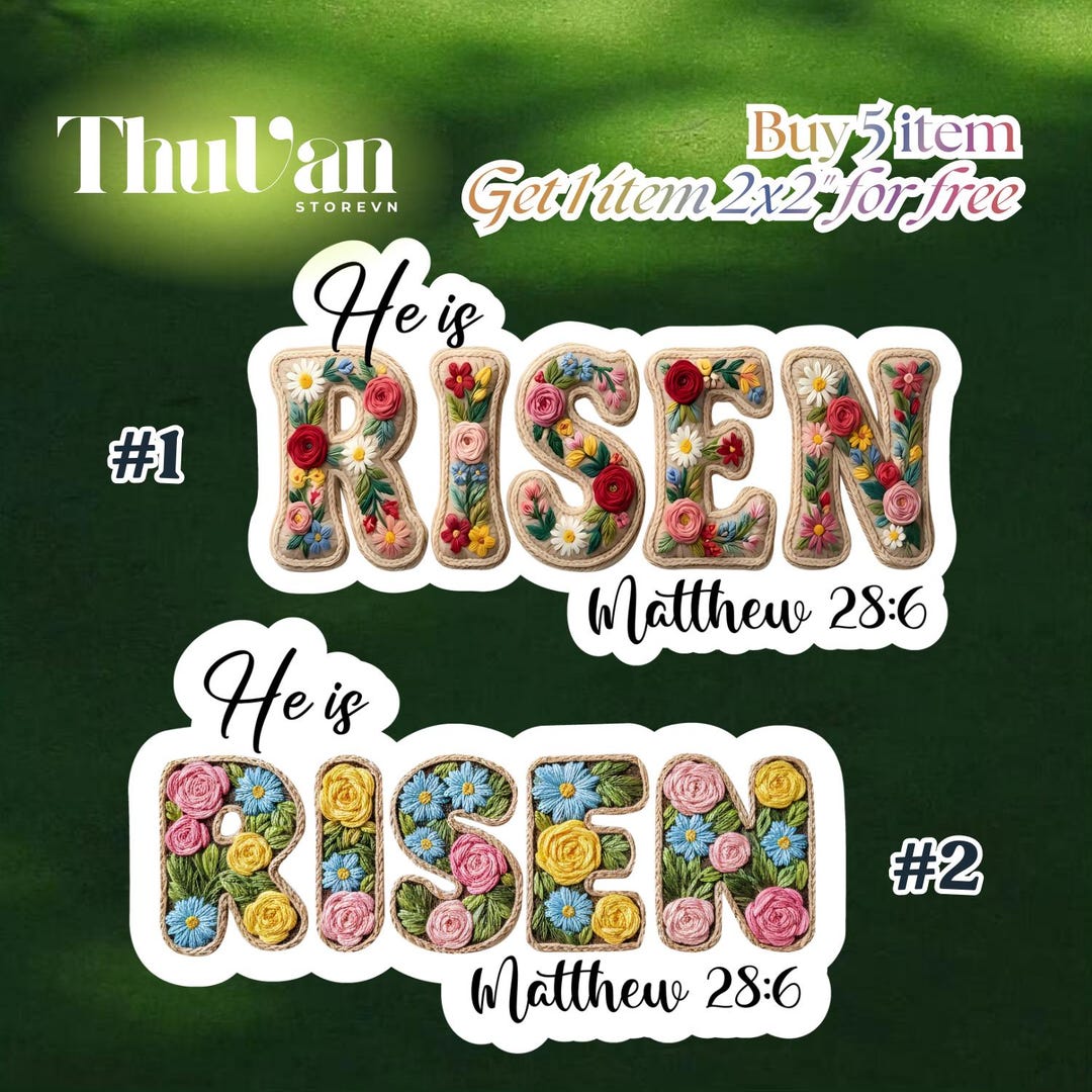 He is Risen Easter Sticker/ Magnet, Coquette Easter Matthew 28:6 Floral ...