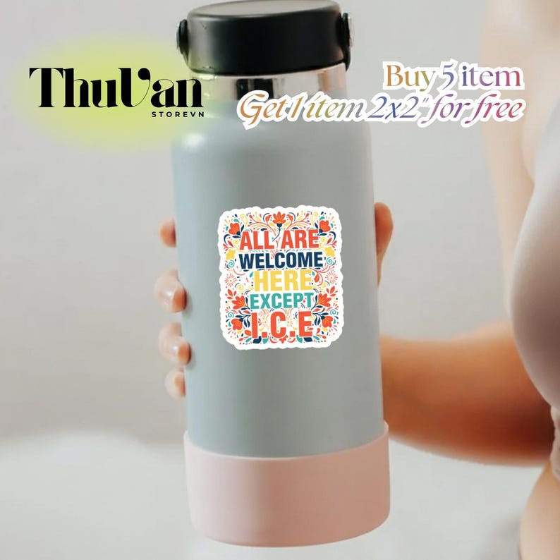 All Are Welcome Here Except ICE Sticker, Retro Floral Immigration ...