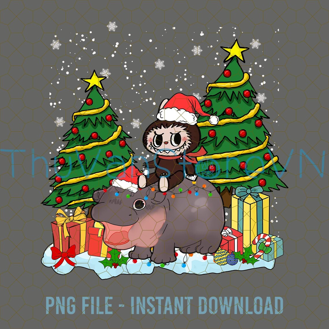 Labubu Moo-deng Christmas Png, Labubu Monster Xmas Gift, Christmas ...