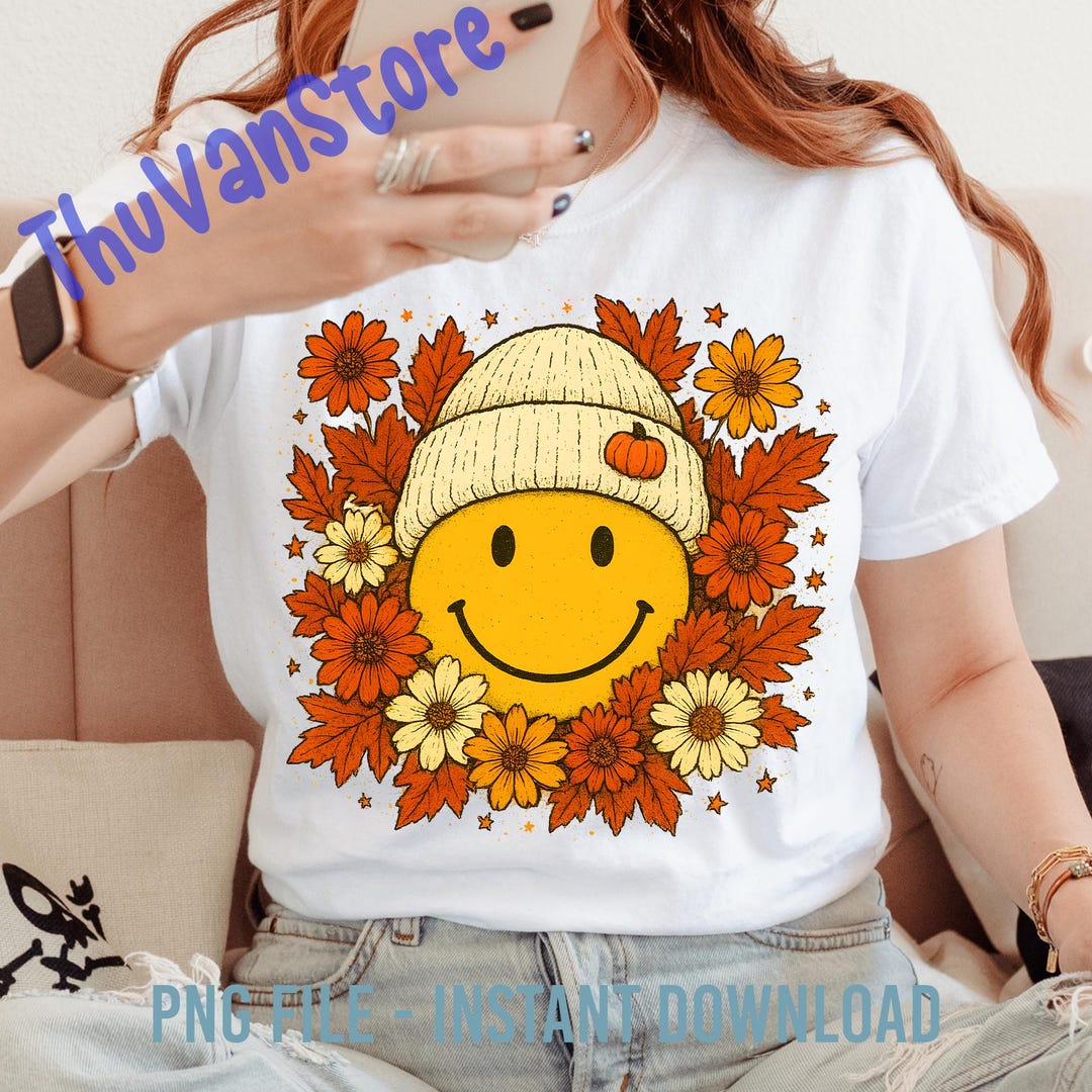 Vintage Floral Fall Smiley Face Png, Hello Fall Png, Autumn Vibes Png ...