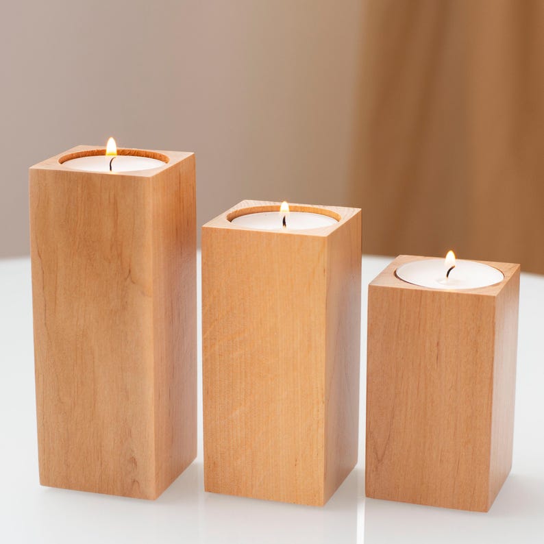 Floral SET of Wooden Candle Holders, Autumn Candle Organizer, Rustic ...