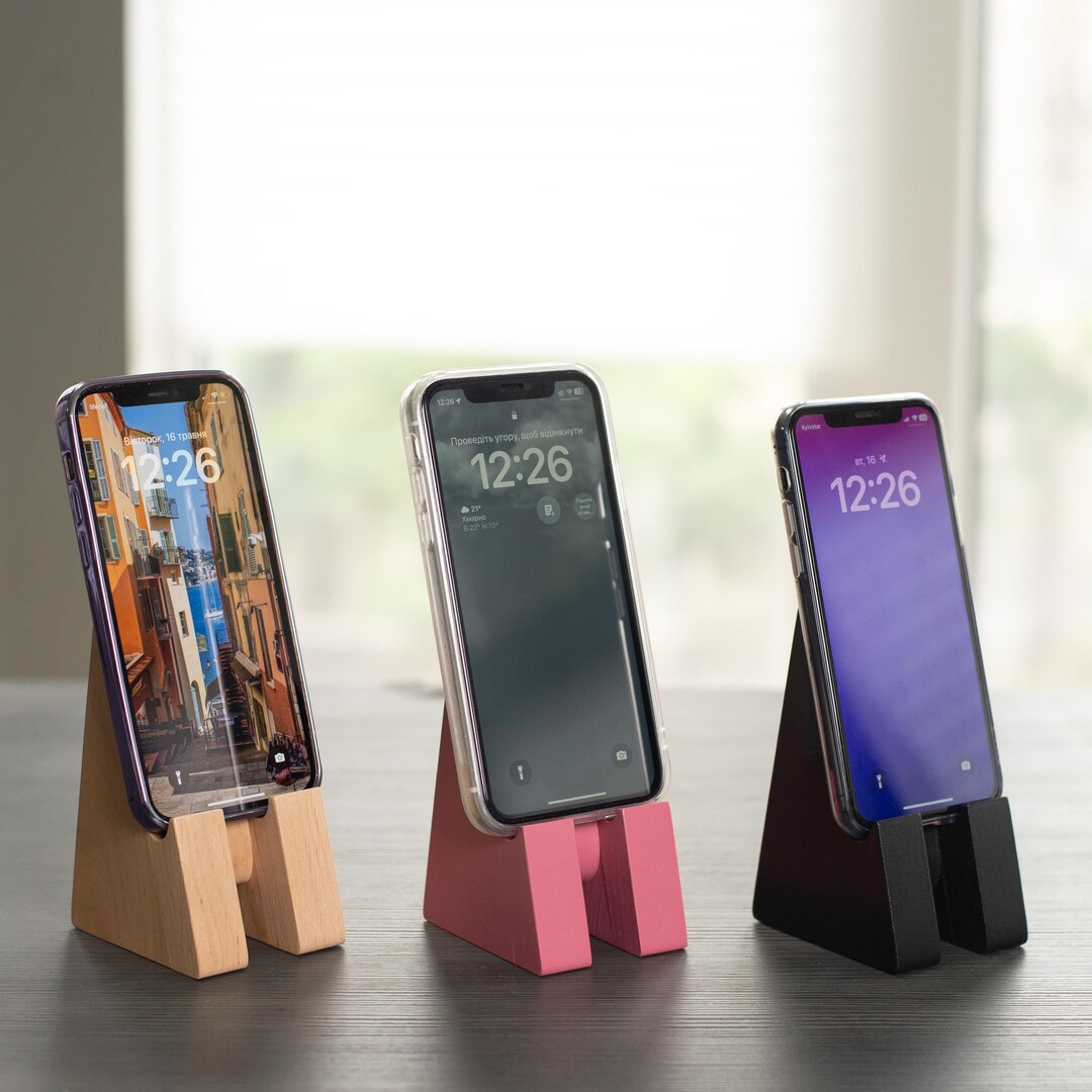 Wooden Phone Stand, Cell Phone Desk Organizer, Minimalist Holder, Tech ...