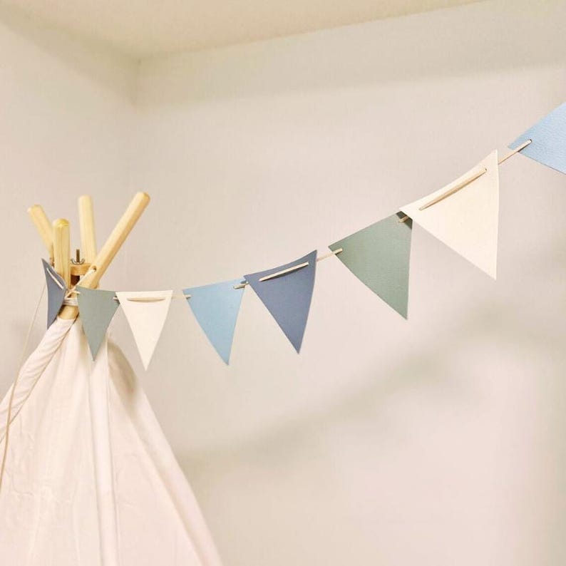 Blue Triangle Pennant Flags Bunting Banners - Playroom and Nursery ...