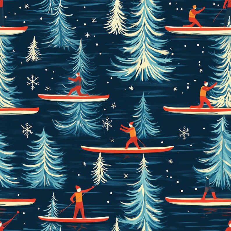 Christmas Themed Wrapping Paper Roll, Stand up Paddle Boarder Gift Wrap ...