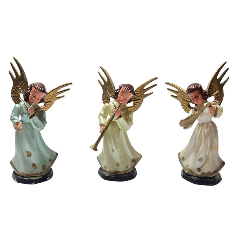 3 Vintage Musical Angels Playing Instruments Holiday Home Decor Hong ...