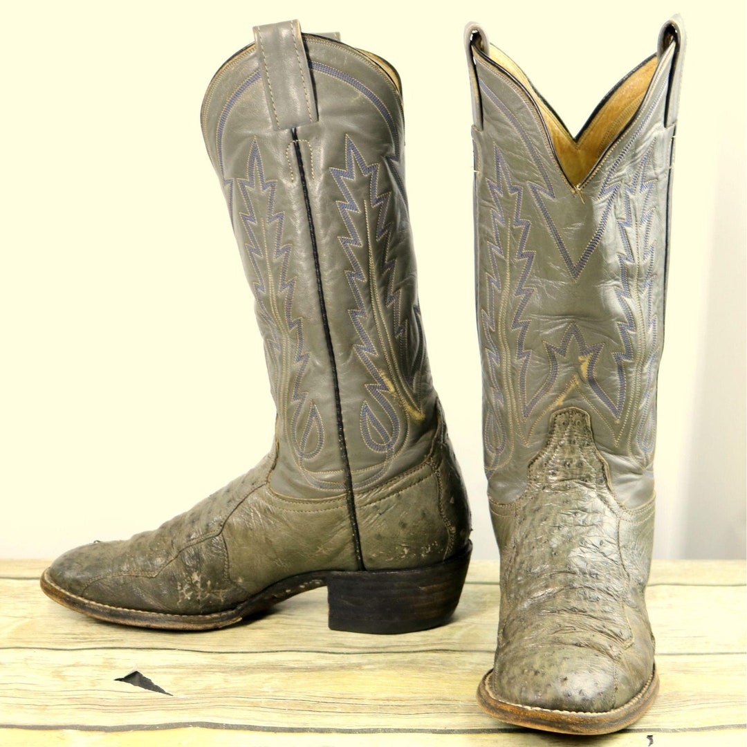 Laramie Cowboy Boots Gray Ostrich Leather Mens 7.5 D Exotic Western ...