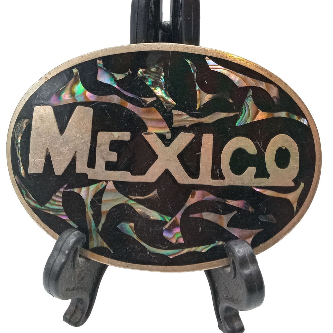 Vintage Mexico Belt Buckle Abalone Shell Western Wear Country Cowboy ...