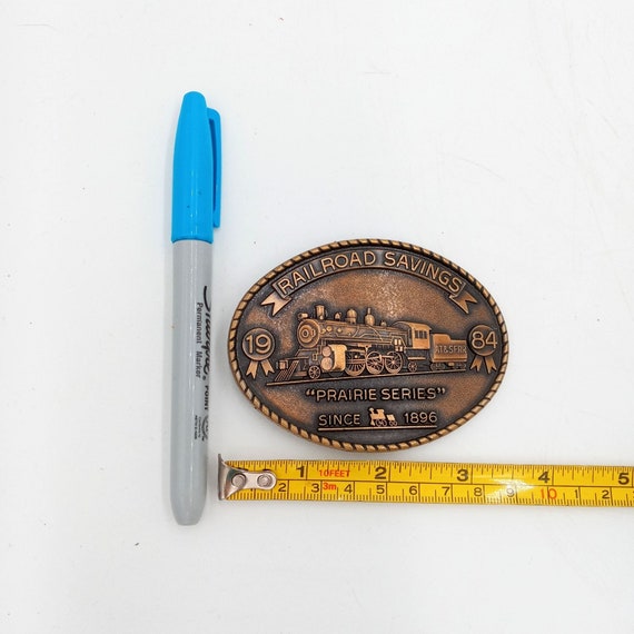 1984 Train Belt Buckle Railroad Savings Prairie Serie… - Gem