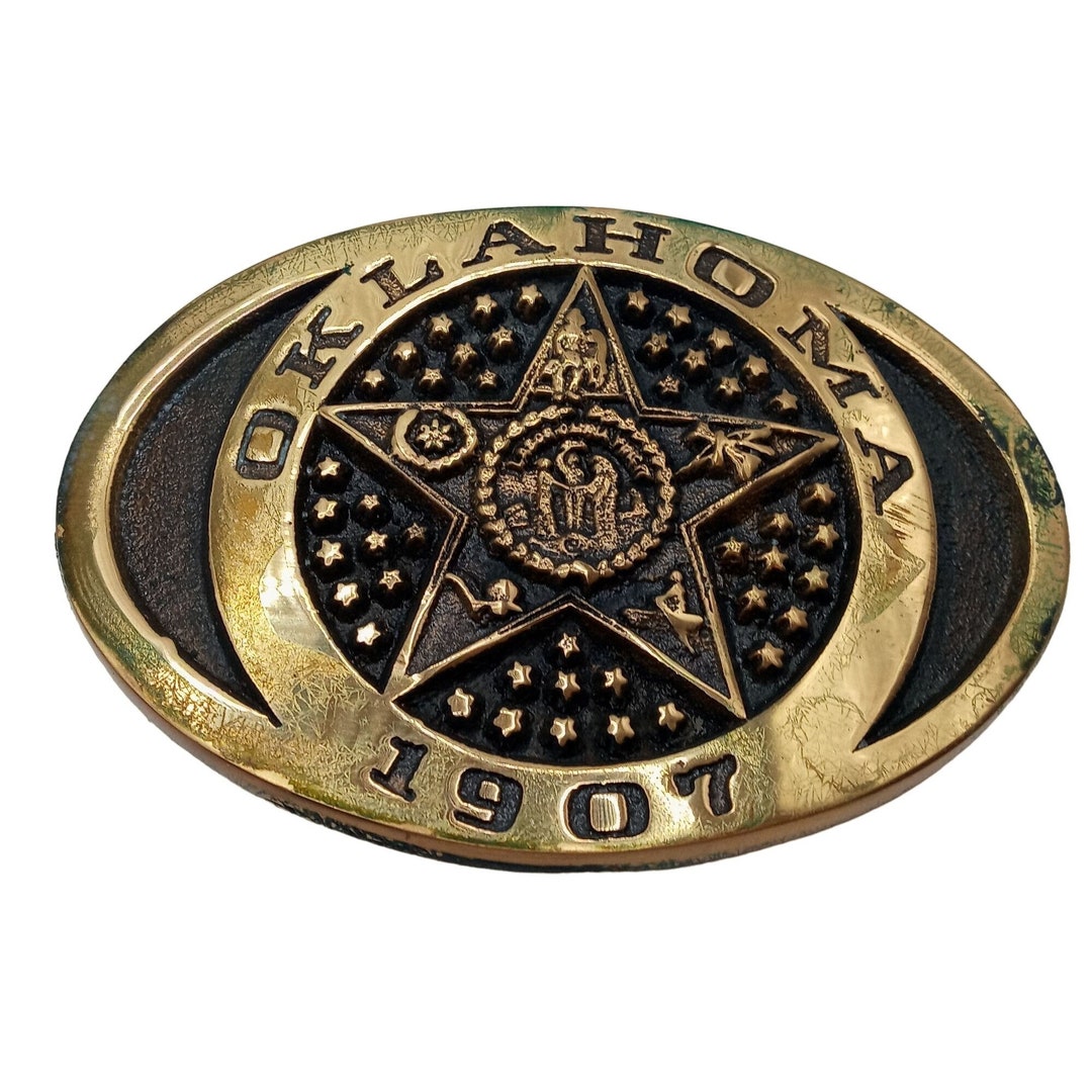 Oklahoma Belt Buckle State Seal Star Distressed Vintage OK - Etsy