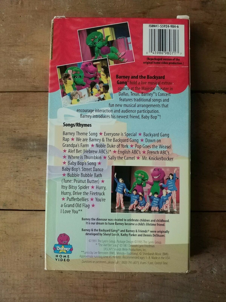 Barney In Concert VHS 1995 Classic Collection Songs Sing Along | Etsy