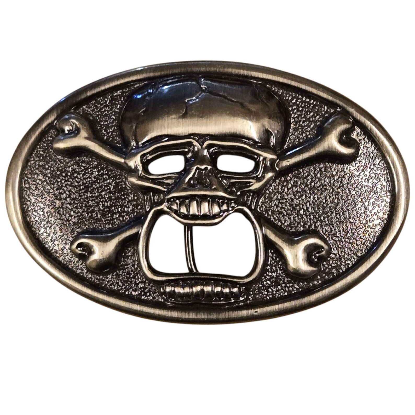 Skull and Crossbones Belt Buckle Beer Bottle Opener Biker Cowboy Pirate ...