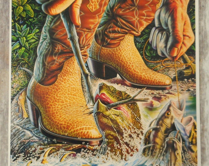 1982 Nocona Boots Advertising Poster Alex Ebel Snapping Turtle Fish ...