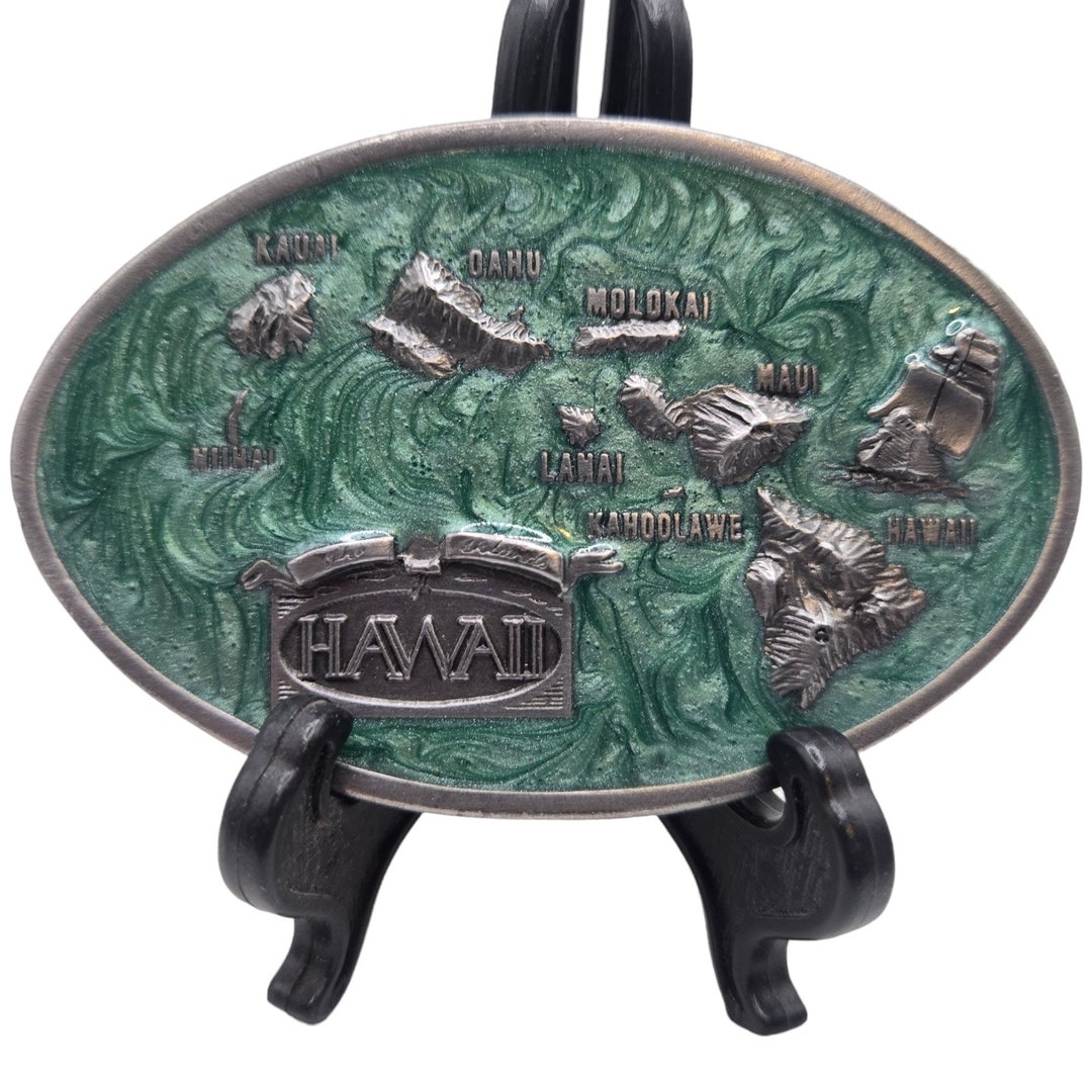 Hawaii Belt Buckle Island Map Vintage HI State Western Wear Collectible ...