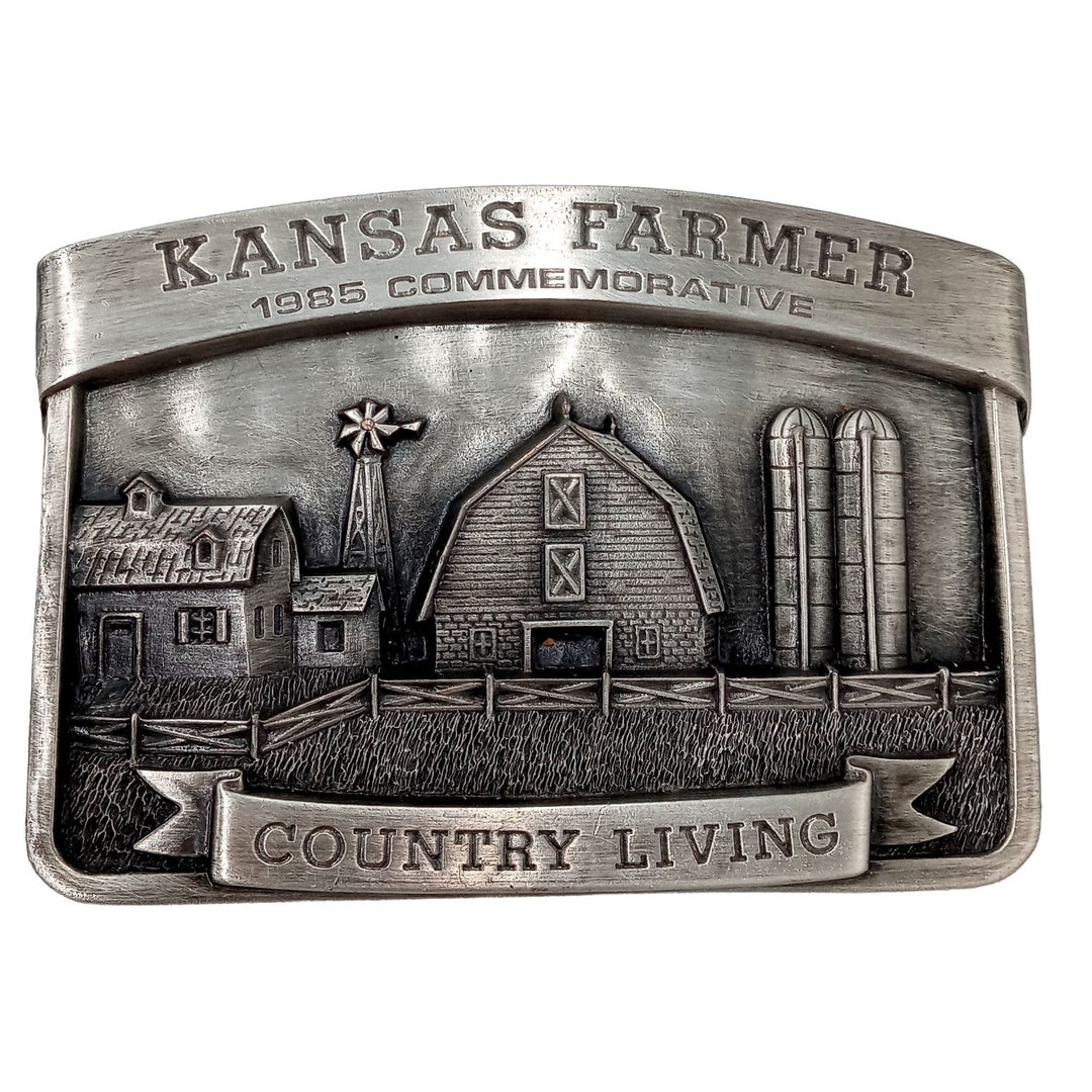 Kansas Farmer Belt Buckle Country Living 1985 Barn Windmill Vintage ...
