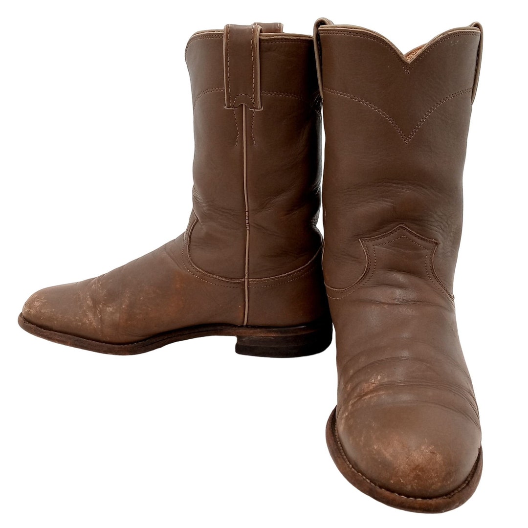 Justin Cowboy Boots Womens 9 B Taupe Tan Brown Distressed Ropers Ladies ...