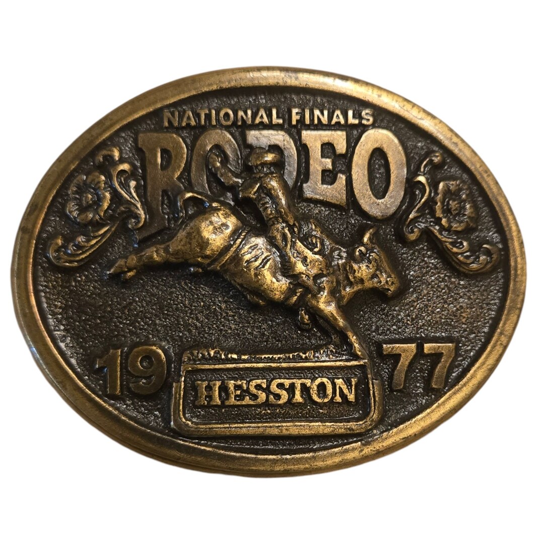Rodeo Bull Rider Belt Buckle 1977 National Finals Western Hesston NFR ...