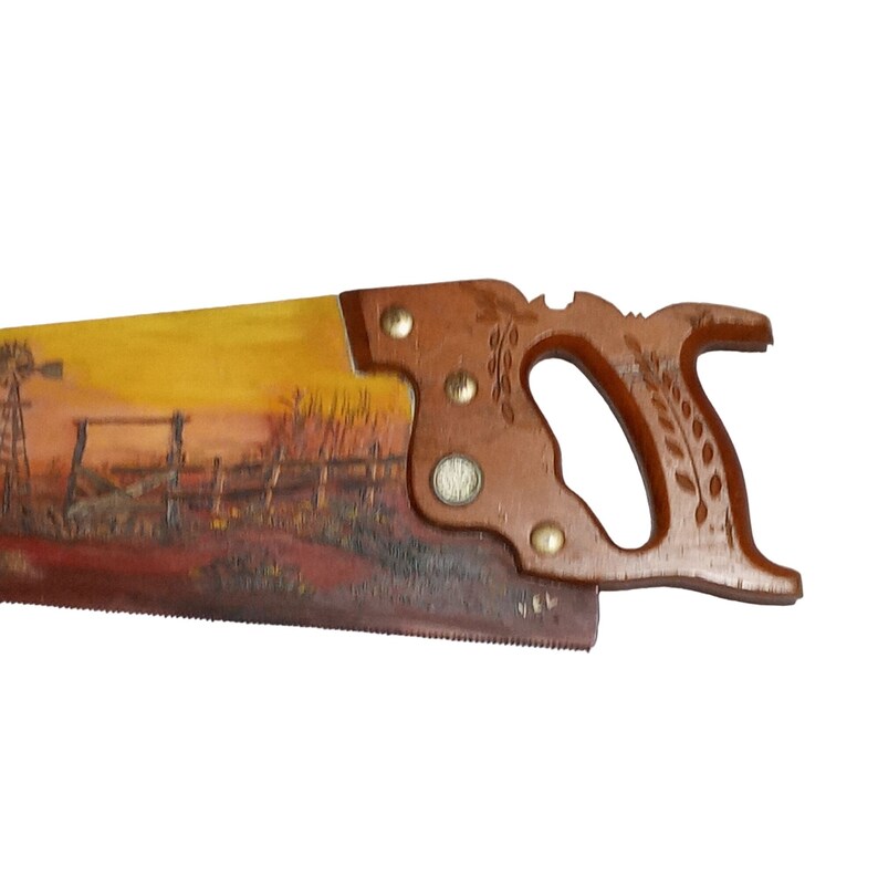 Cactus Windmill Painted Folk Art Farm Scene Hand Saw Vintage Desert ...