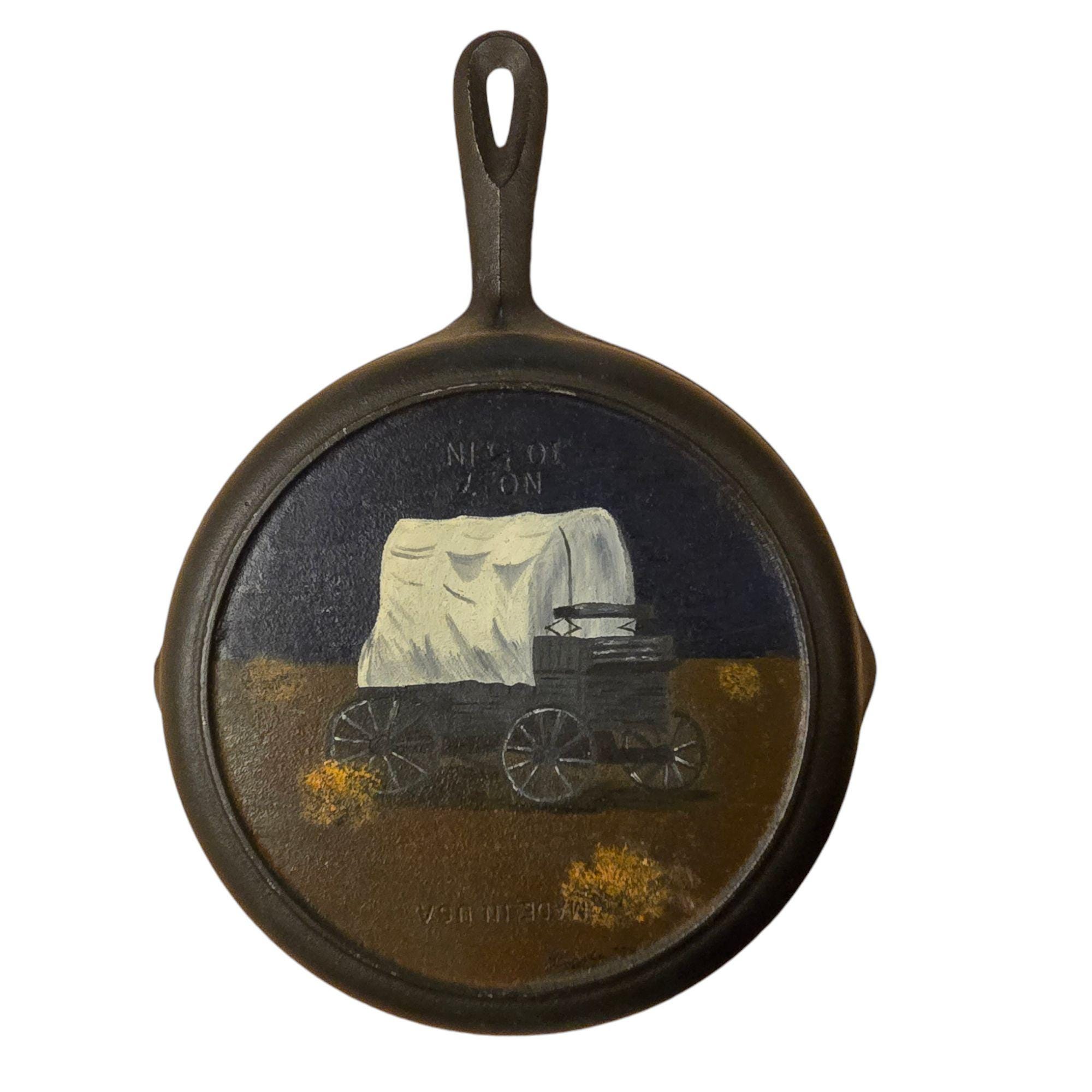 Covered Wagon Folk Art Wall Painting Cast Iron Skillet Western Cabin ...