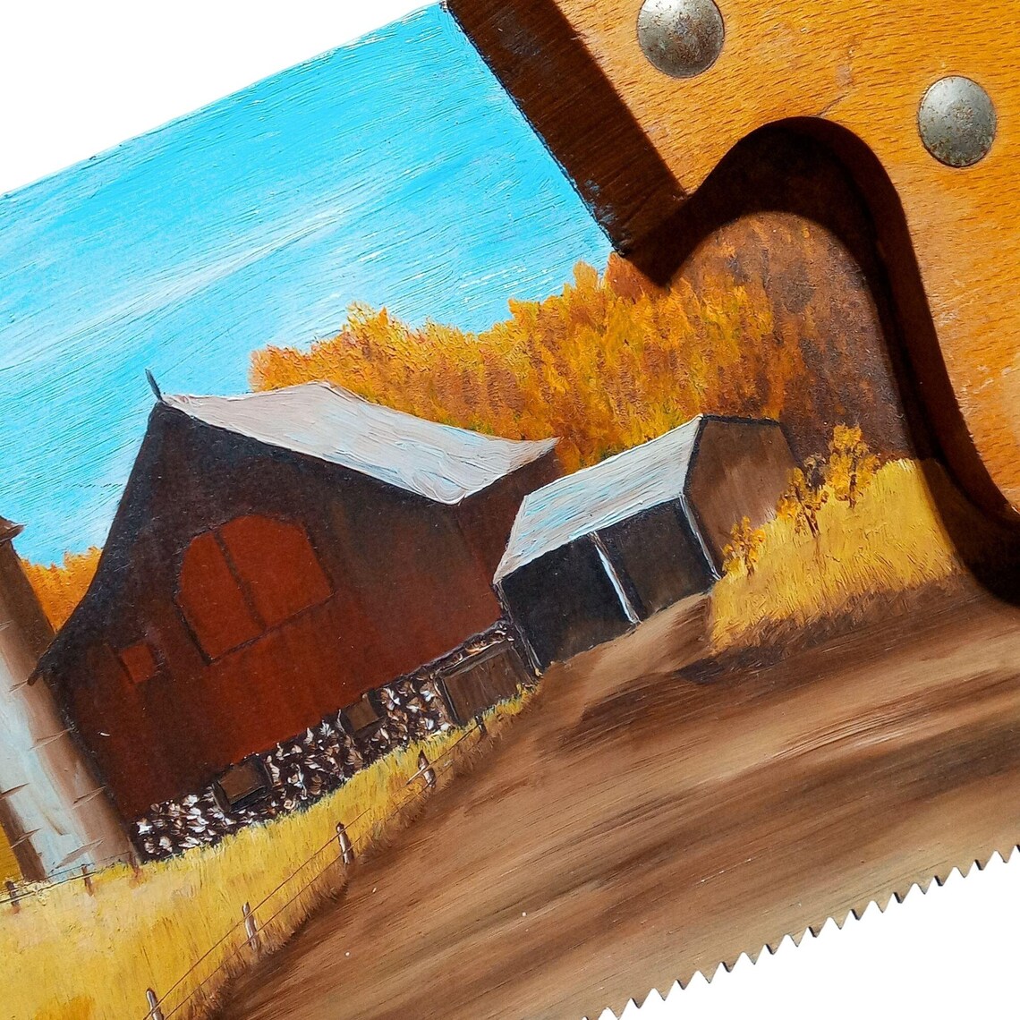 Country Barn Windmill Painting Prim Folk Art Painted Hand Saw Tool OOAK ...