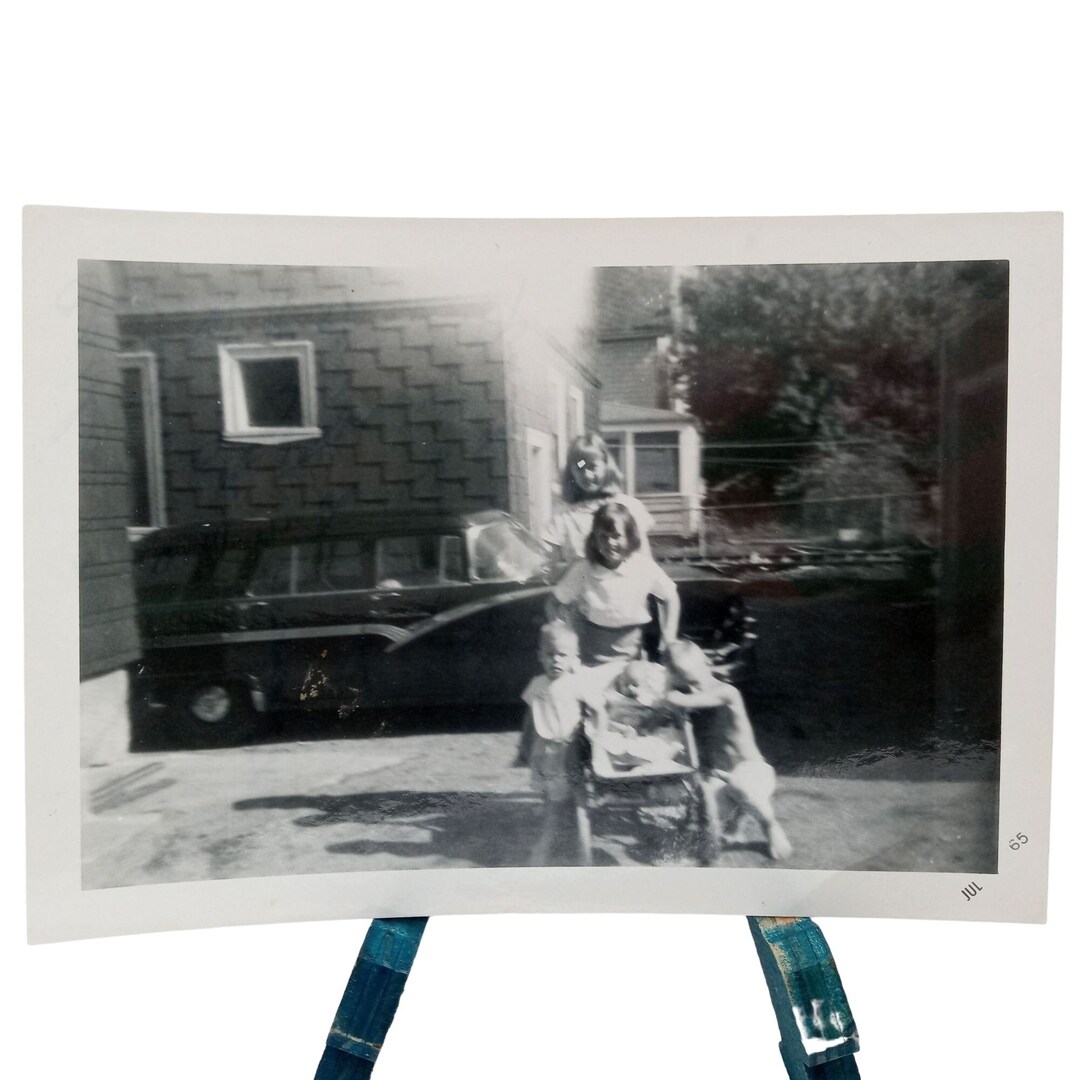 1965 Kids With Station Wagon Photo Photograph Black White Picture 1960s ...
