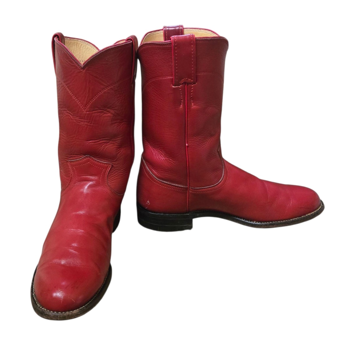 Red Justin Cowboy Boots Womens 8 B Ropers Western Cowgirl Vintage ...