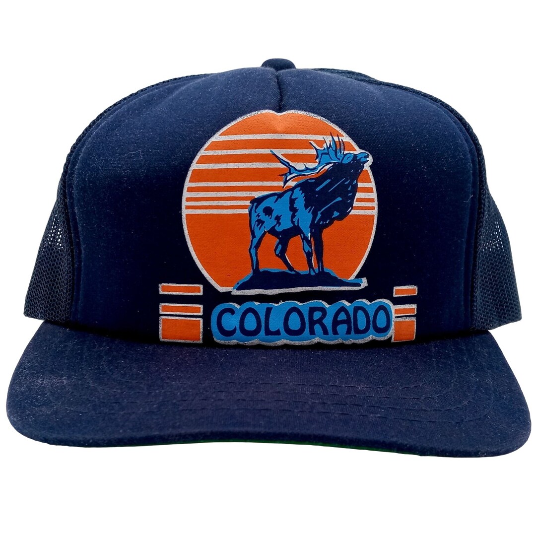 Colorado Elk Mesh Snapback Hat Cap Adjustable Dark Blue Orange CO - Etsy